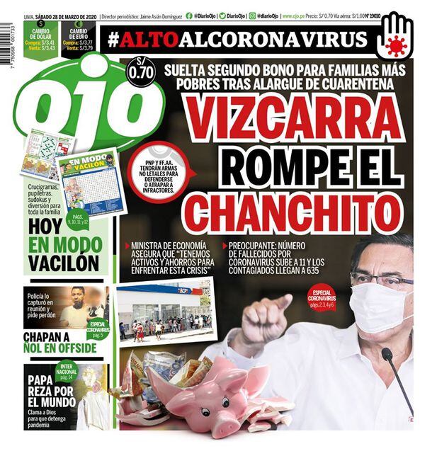 Portada de Diario OJO 28 de marzo de 2020 web ojo | Impresa | Ojo