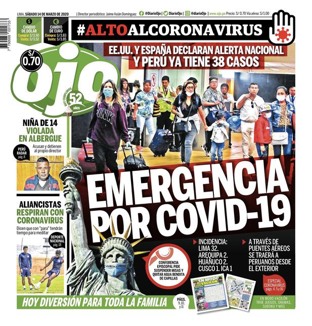 Portada de Diario ojo 14 de marzo de 2020 web ojo | IMPRESA | OJO